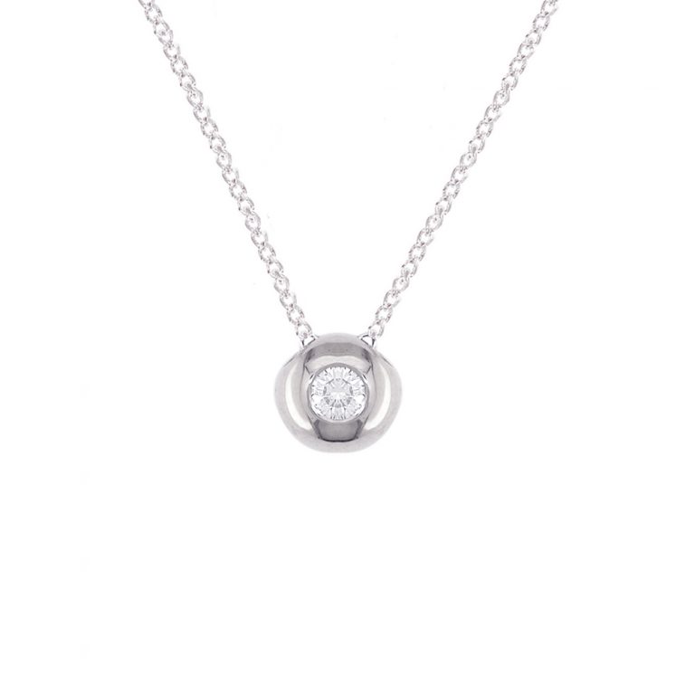White Gold Single Diamond Pendant - London Road Jewellery