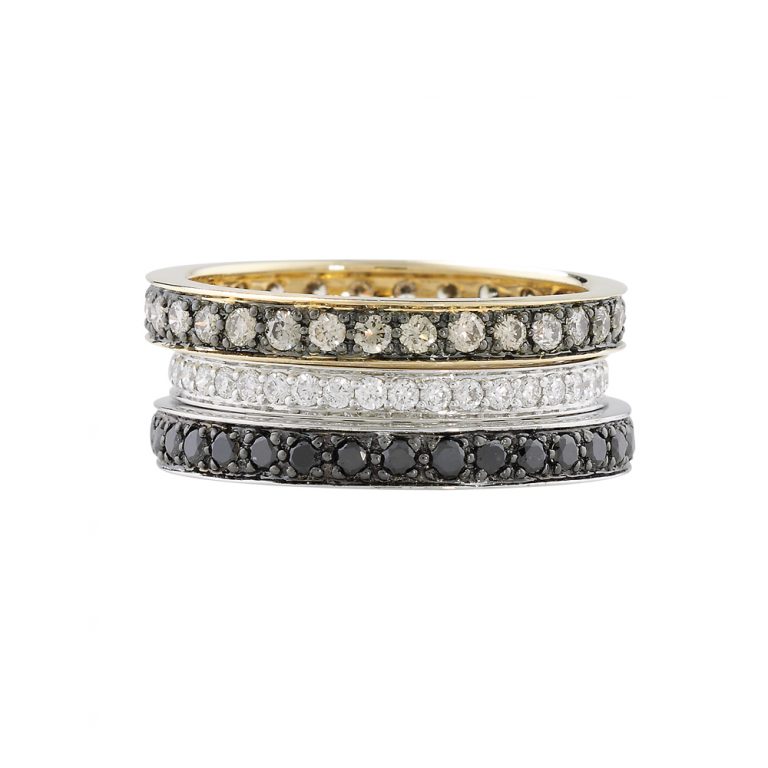 Black, White and Cappuccino Diamond Eternity Stack Rings - London Road ...