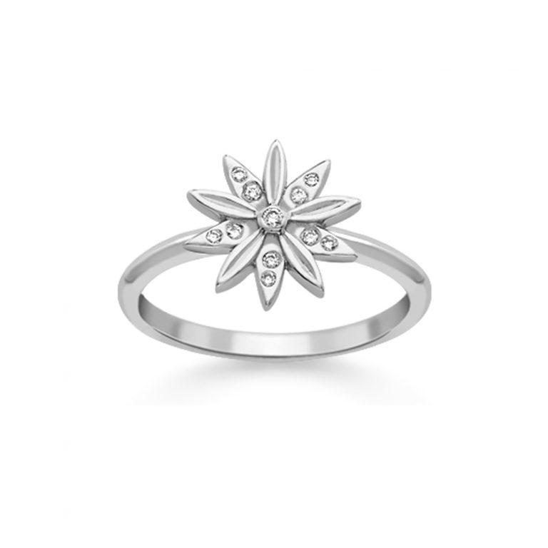 Stylish White Gold Diamond Velvet Leaf Snowflake Cluster Ring - London ...
