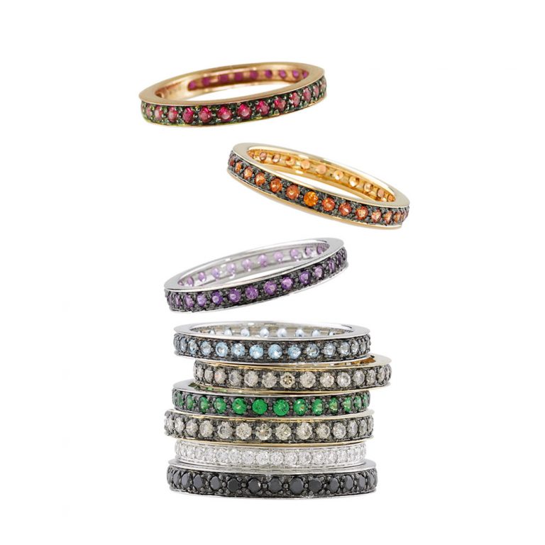 Black, White and Cappuccino Diamond Eternity Stack Rings - London Road ...