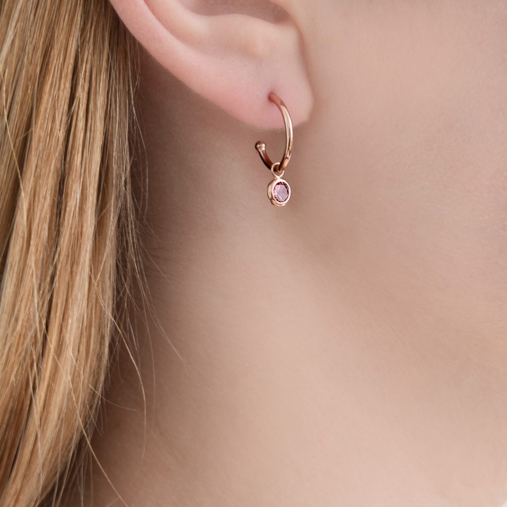 9ct Rose Gold Pink Tourmaline Hoop Earrings - London Road Jewellery