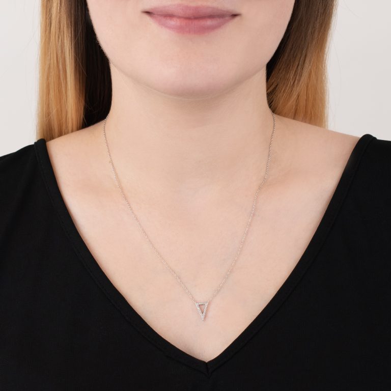 9ct White Gold Diamond Triangle Pendant Necklace - London Road Jewellery