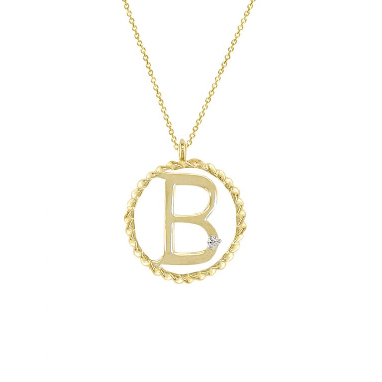 9ct Yellow Gold Diamond Initial B Pendant Necklace - London Road Jewellery