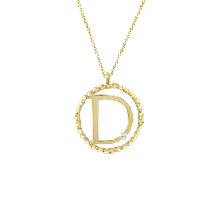 D Initial Gold Pendant with Diamond - London Road Jewellery