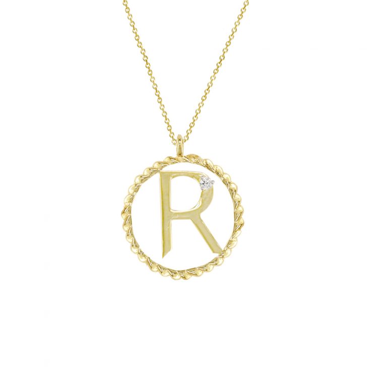 9ct Yellow Gold Diamond Initial R Pendant Necklace - London Road Jewellery