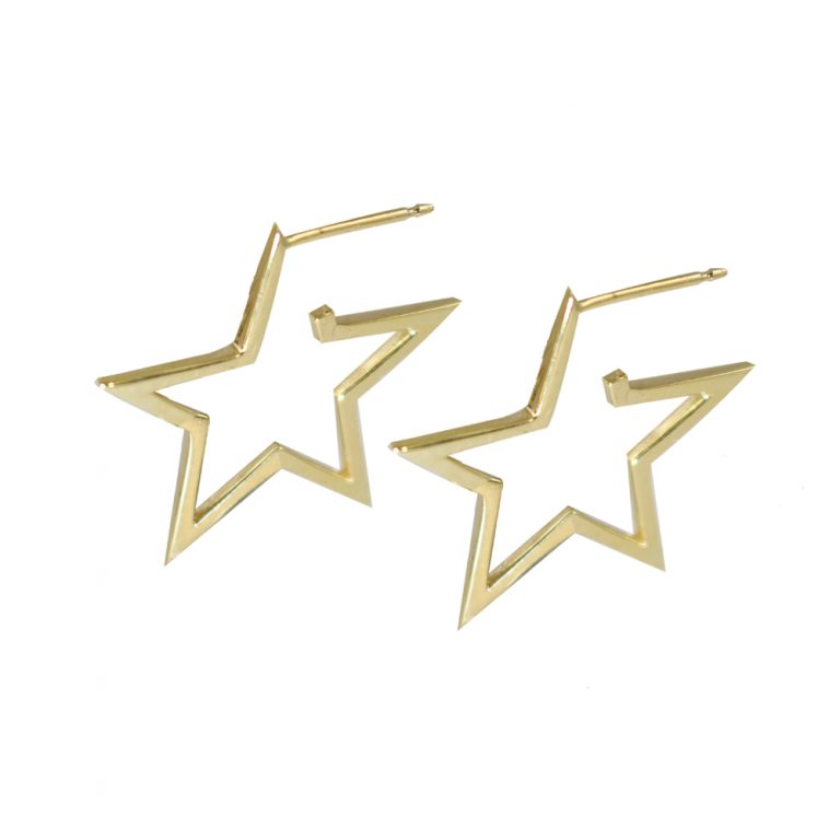 9ct Yellow Gold Open Frame Star Hoop Earrings - London Road Jewellery