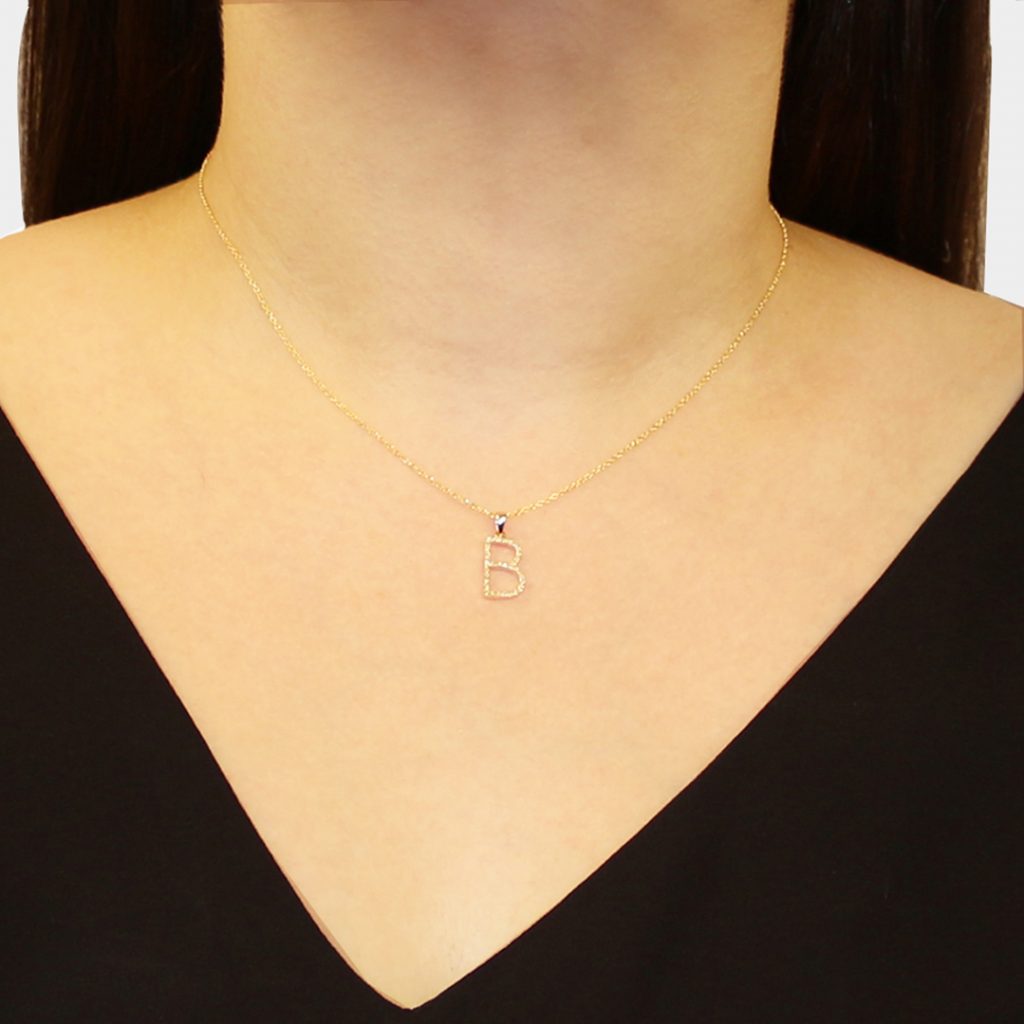 9ct Yellow Gold Diamond Initial B Pendant Necklace - London Road Jewellery