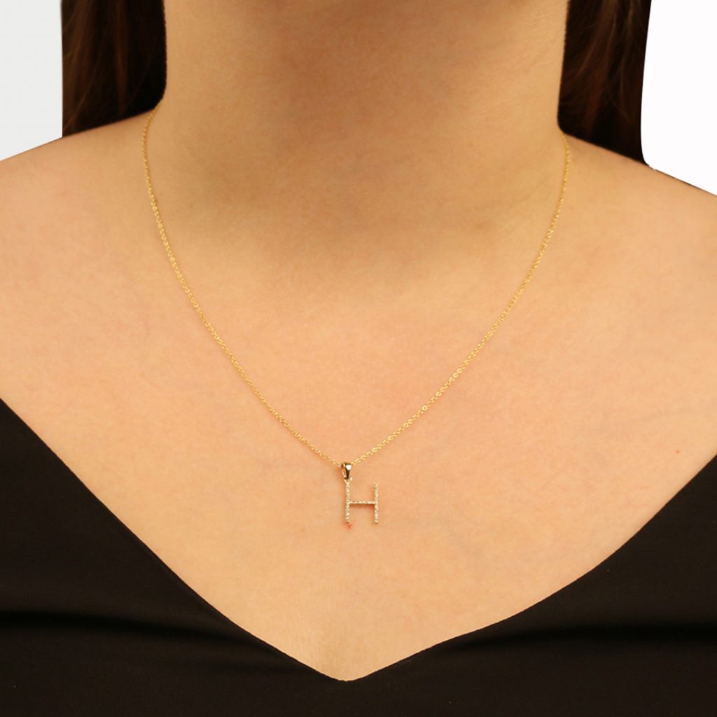 9ct Yellow Gold Diamond Initial H Pendant Necklace - London Road Jewellery