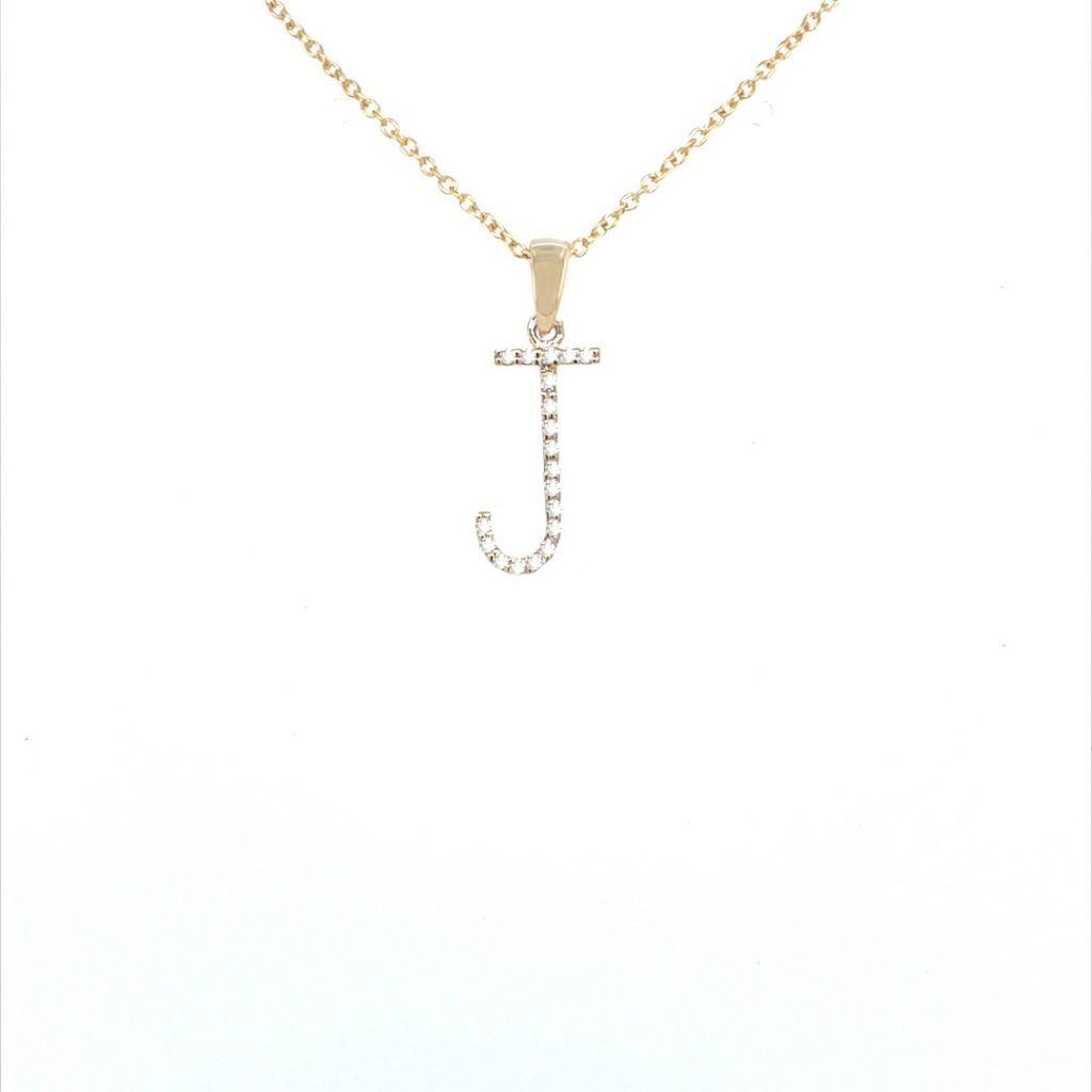 9ct Yellow Gold Diamond Initial J Pendant Necklace - London Road Jewellery