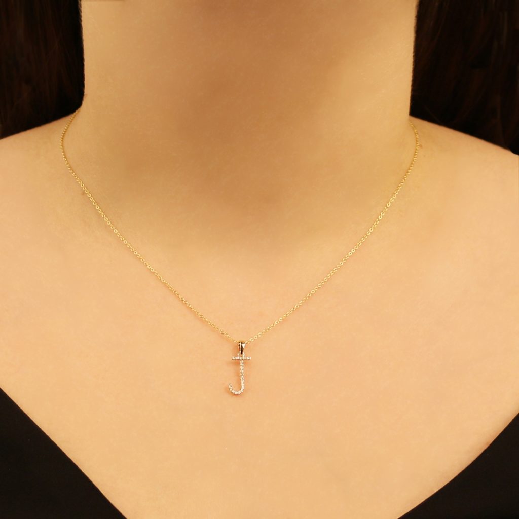 9ct Yellow Gold Diamond Initial J Pendant Necklace - London Road Jewellery