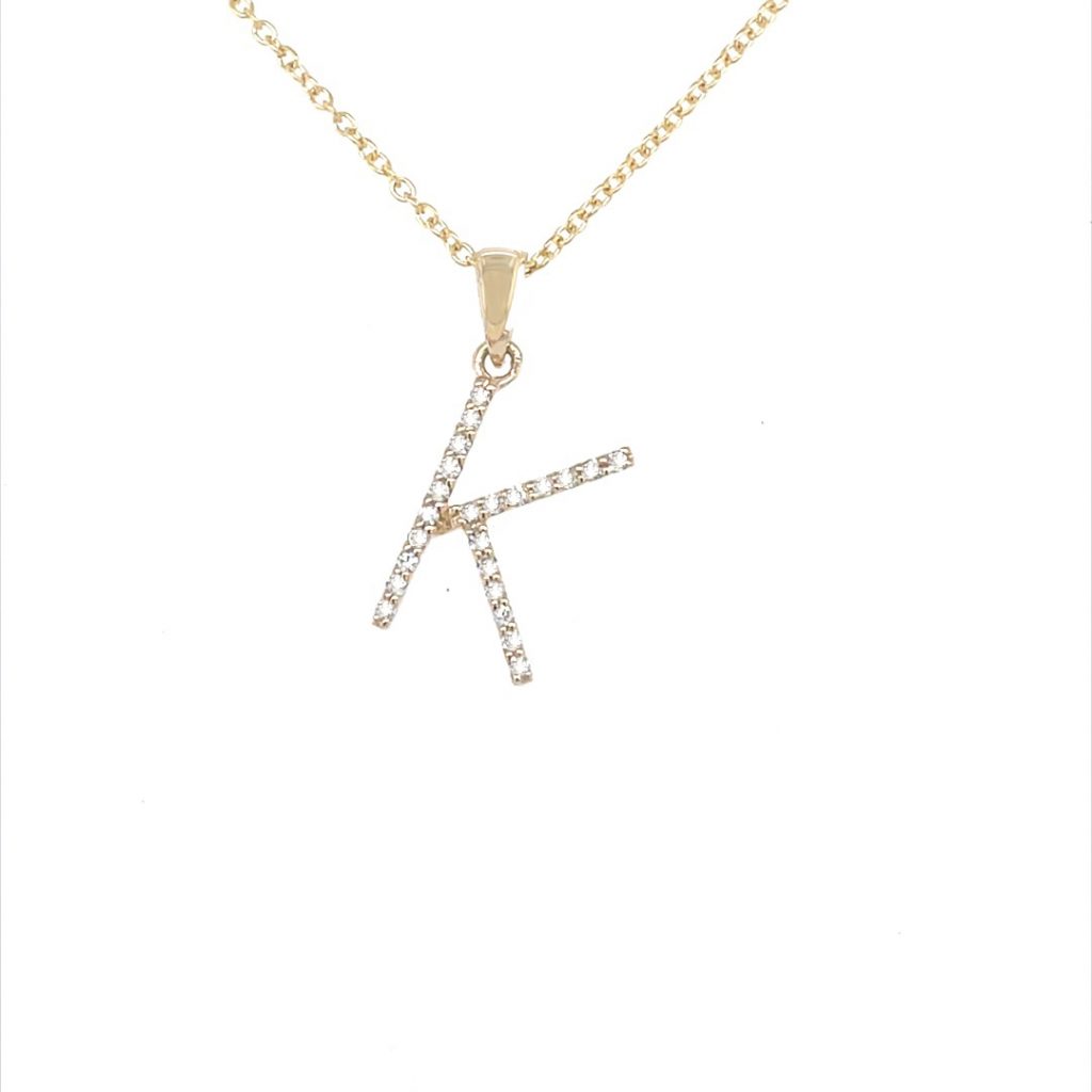 9ct Yellow Gold Diamond Initial K Pendant Necklace - London Road Jewellery