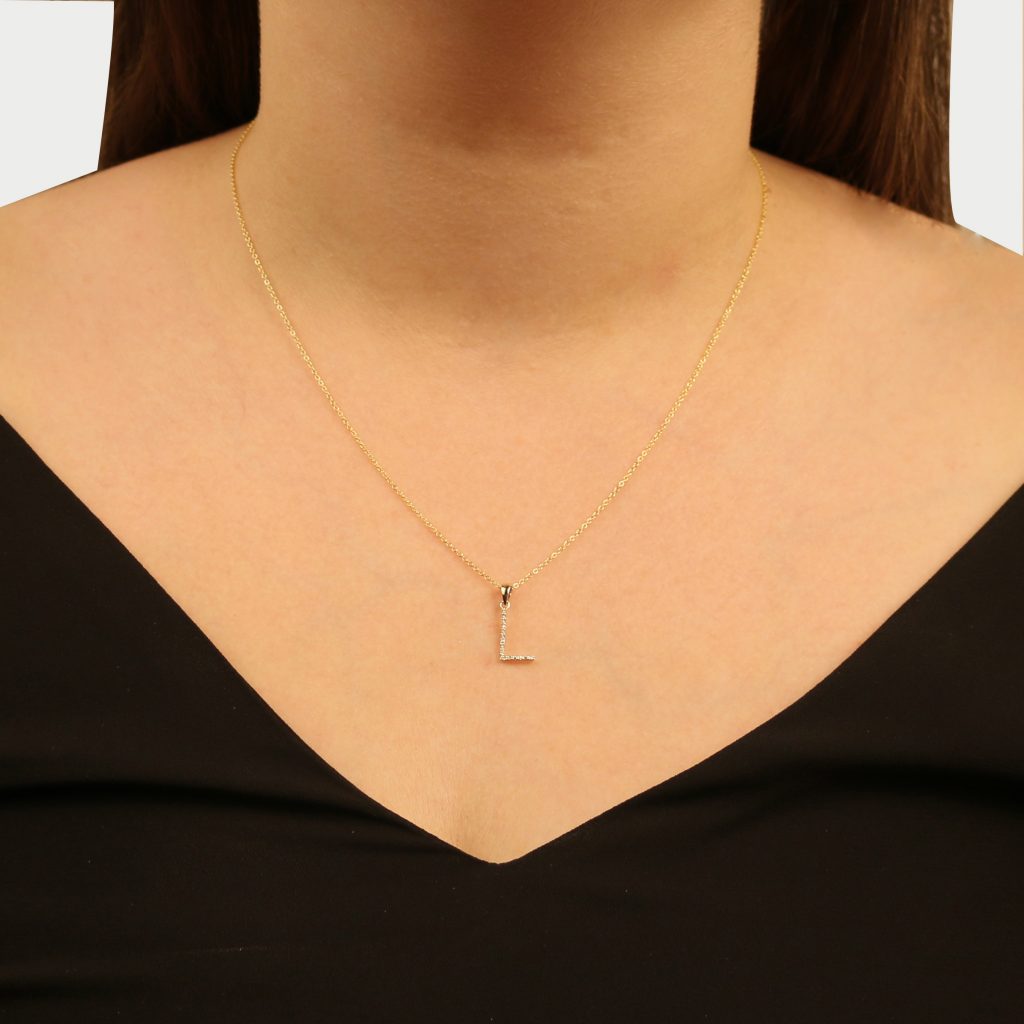 9ct Yellow Gold Diamond Initial L Pendant Necklace - London Road Jewellery