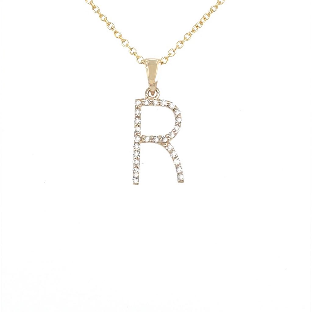 9ct Yellow Gold Diamond Initial R Pendant Necklace - London Road Jewellery