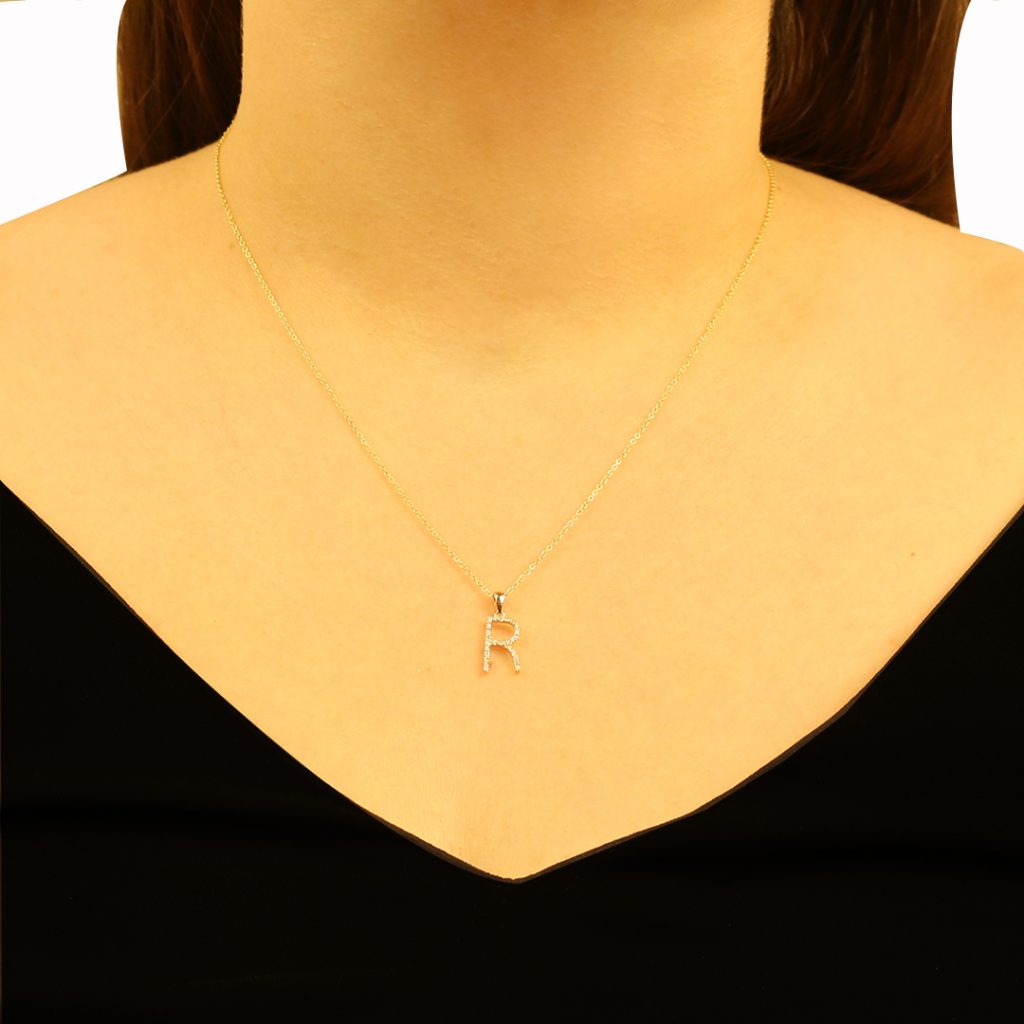 9ct Yellow Gold Diamond Initial R Pendant Necklace - London Road Jewellery
