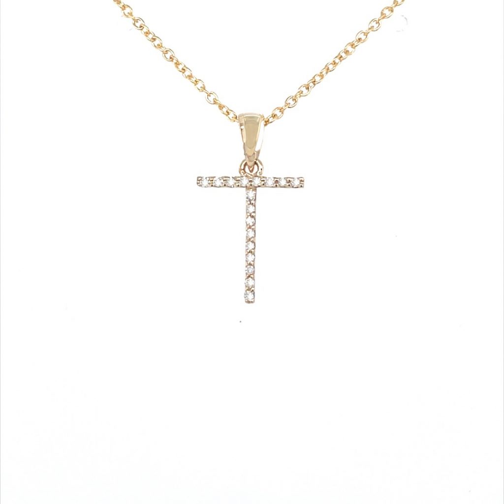 9ct Yellow Gold Diamond Initial T Pendant Necklace - London Road Jewellery